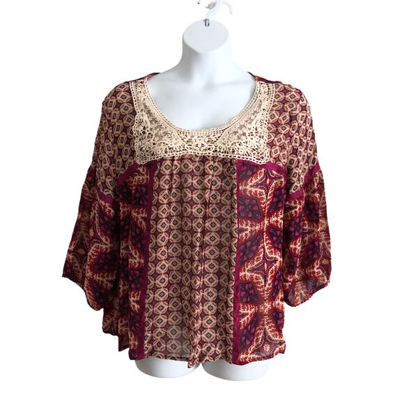 Bila | Tops | Bila Womens Boho Blouse Size Xxl Geometric Chiffon Sheer ...